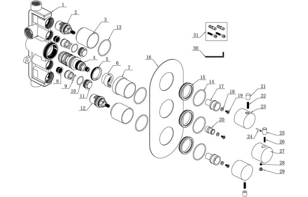 Astro Thermostatic Triple Shower Valve - Two Outlet - MPH