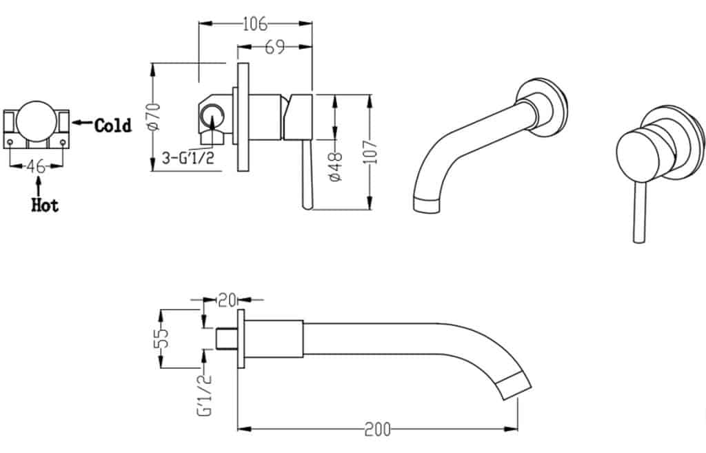 Primo Wall Mounted Basin Mixer - MPH