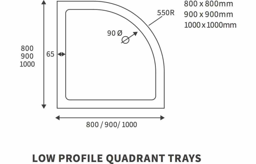 40mm Low Profile 800x800mm Quadrant Tray & Waste - MPH