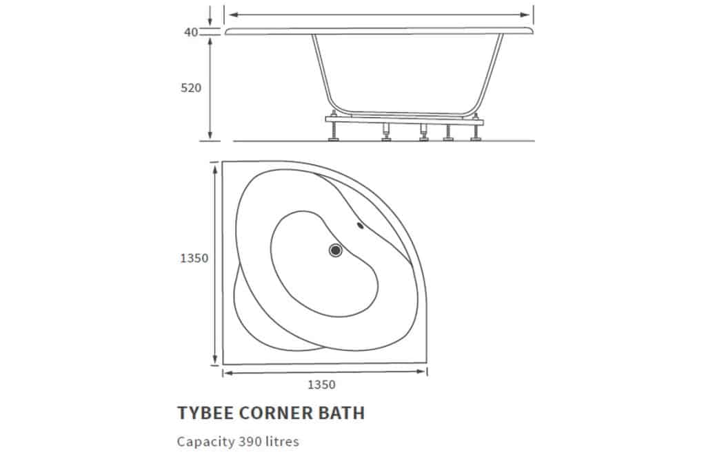 Tybee Standard 1350x1350 Corner Bath & Legs - MPH